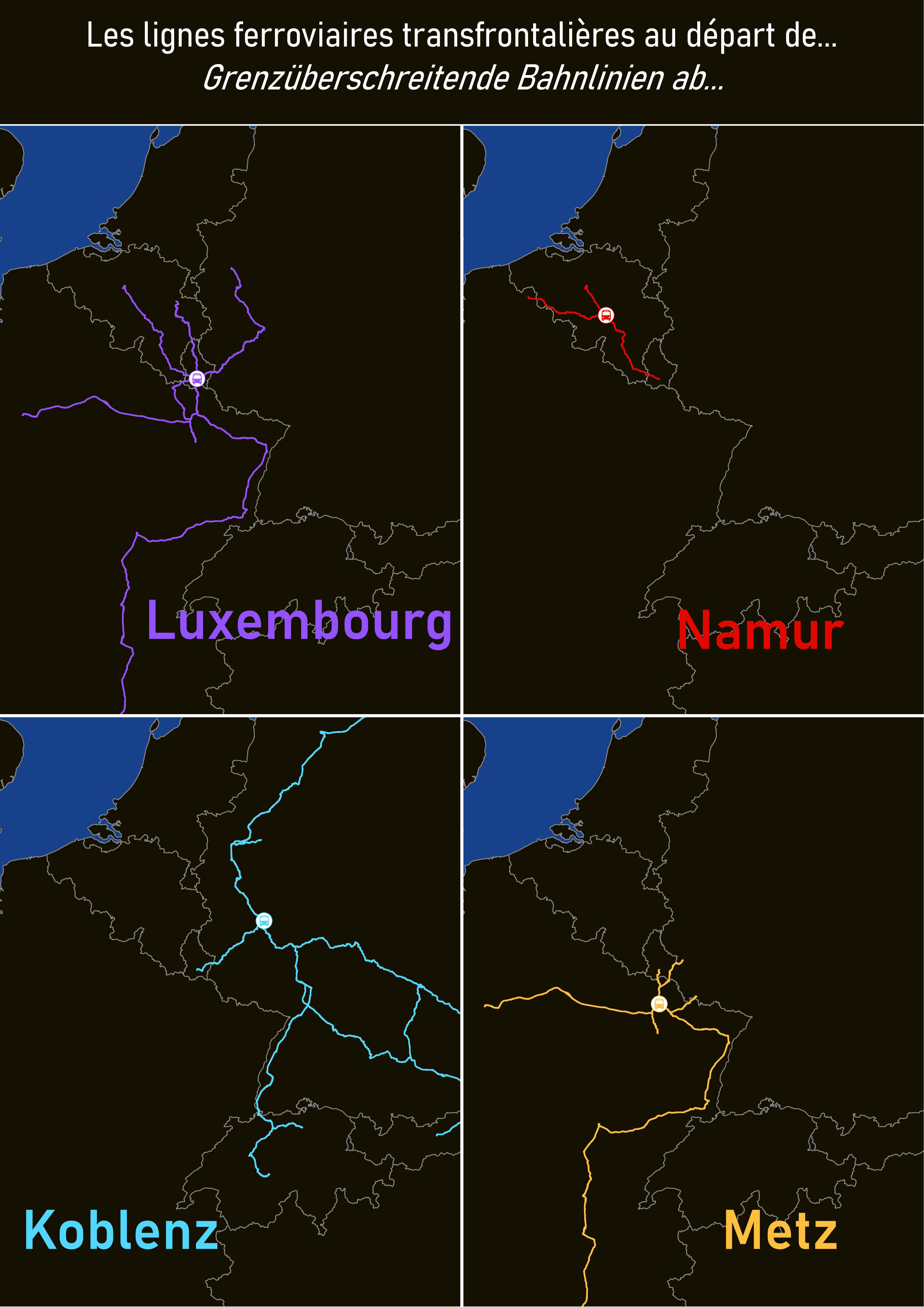 Lignes ferroviaires transfrontalières au départ des gares principales ...